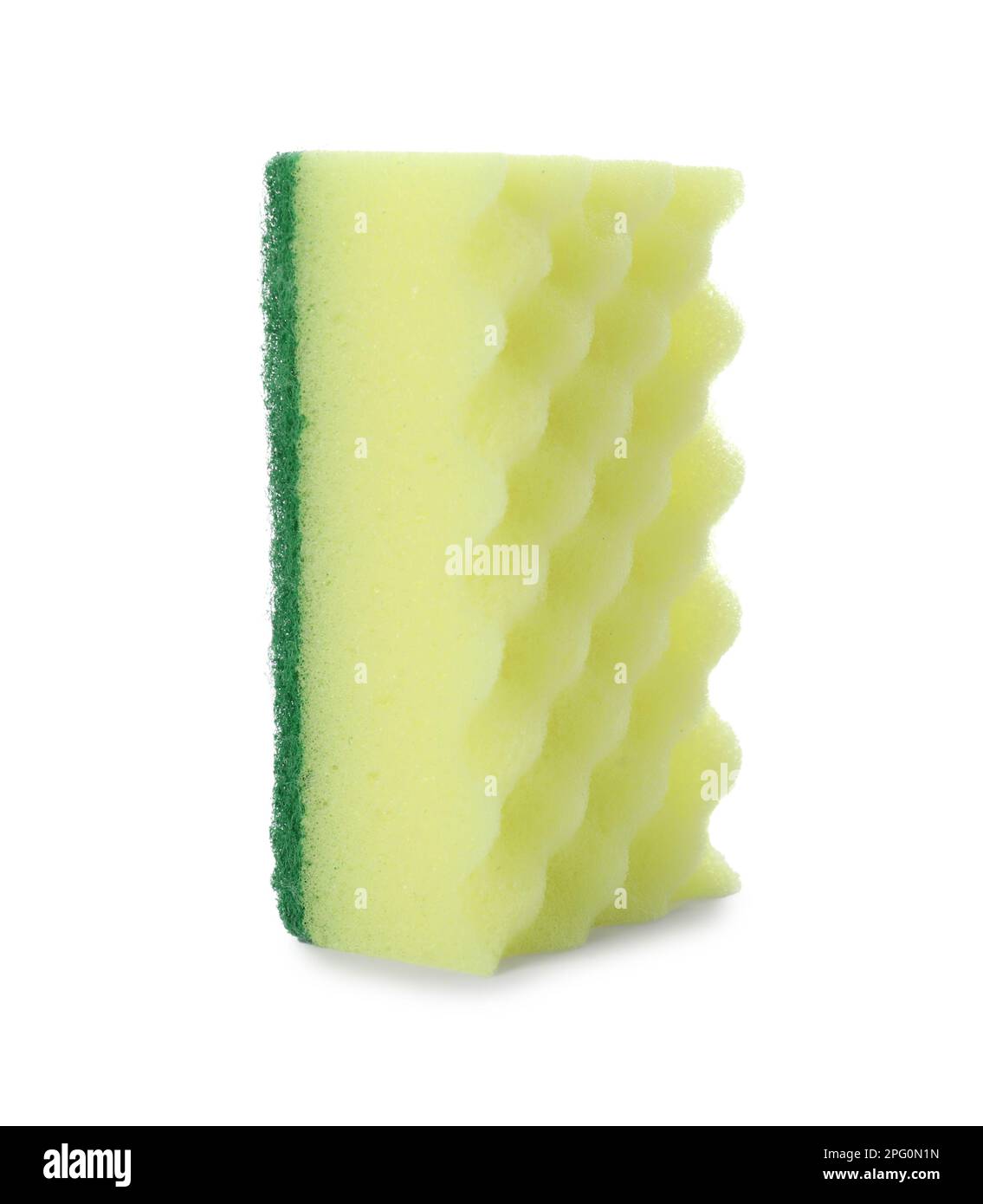 Yellow cleaning sponge with abrasive green scourer isolated on white ...