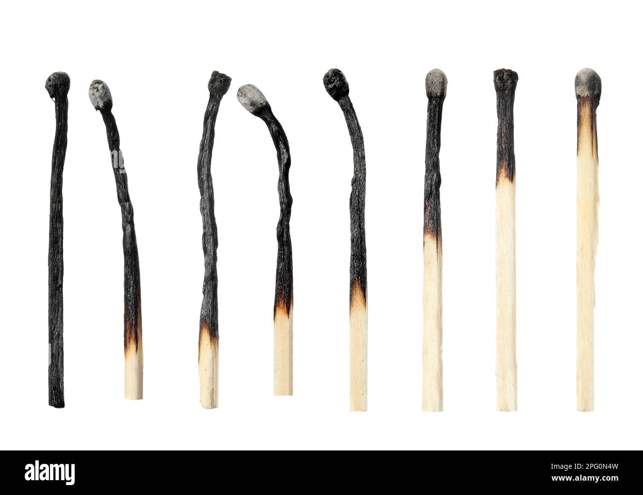 Set with burnt matches on white background Stock Photo - Alamy
