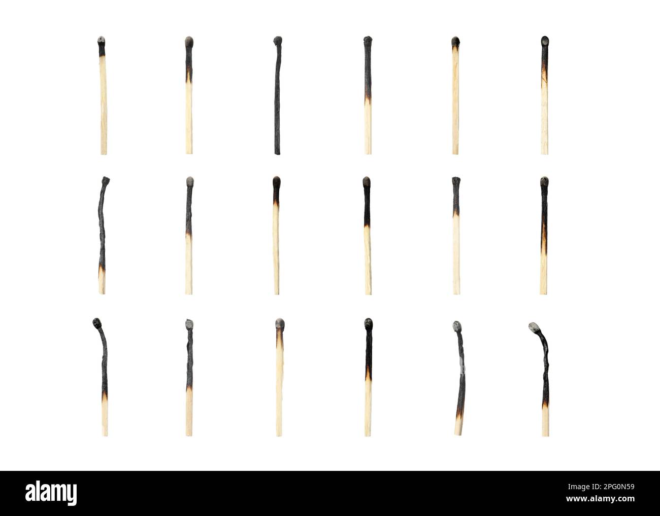 Set with burnt matches on white background Stock Photo - Alamy
