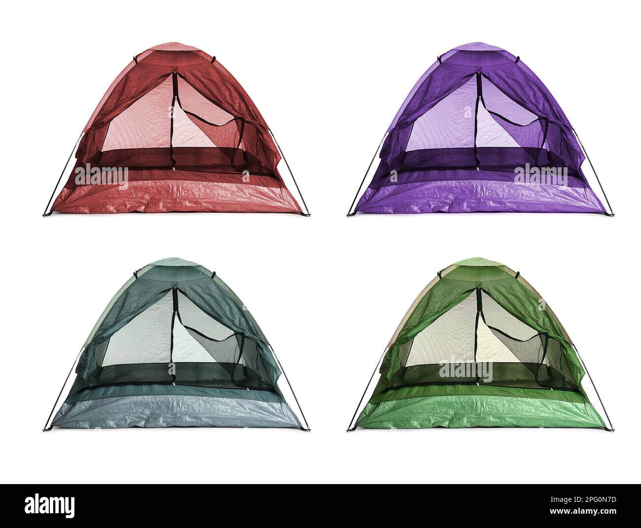 Set with different colorful camping tents on white background Stock ...