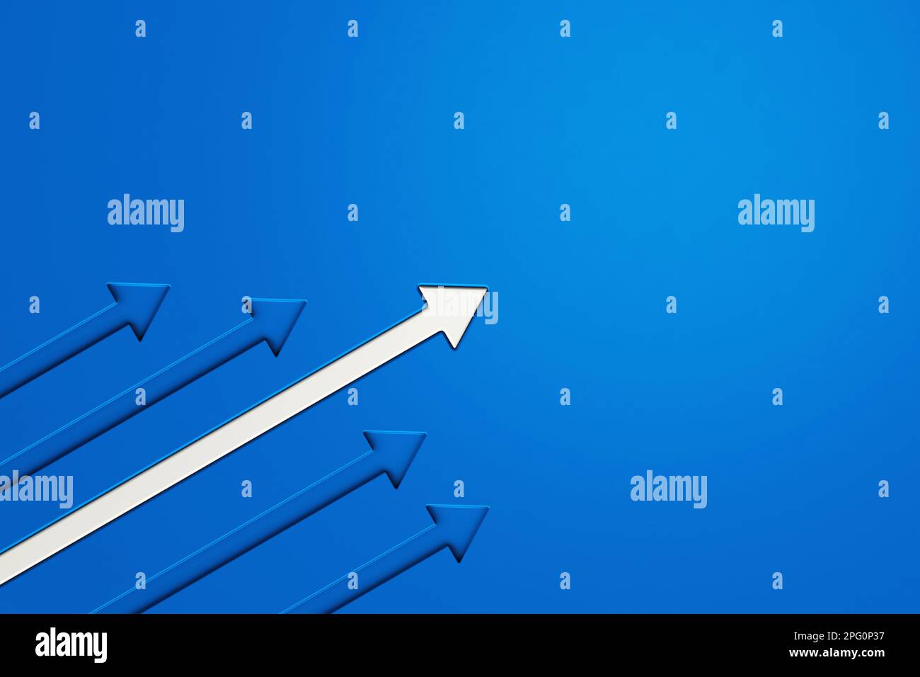3D white arrow protruding from the others on blue background. towards ...