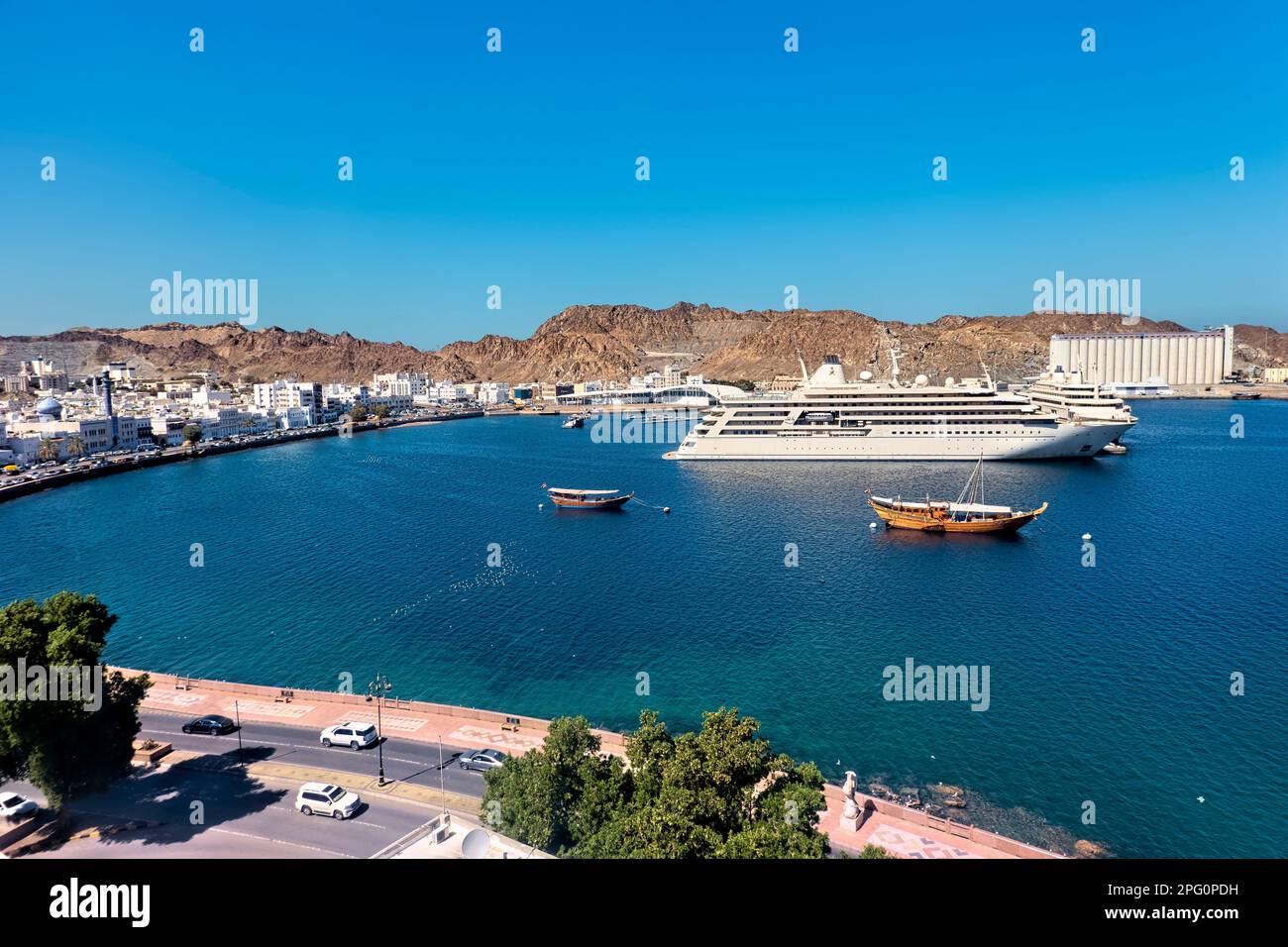 View of the corniche and Mutrah Harbor from the old fort and watch ...