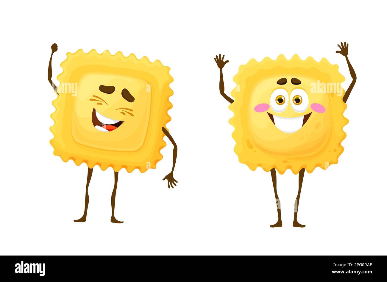 Cartoon ravioli pasta characters. Isolated vector funny macaroni ...