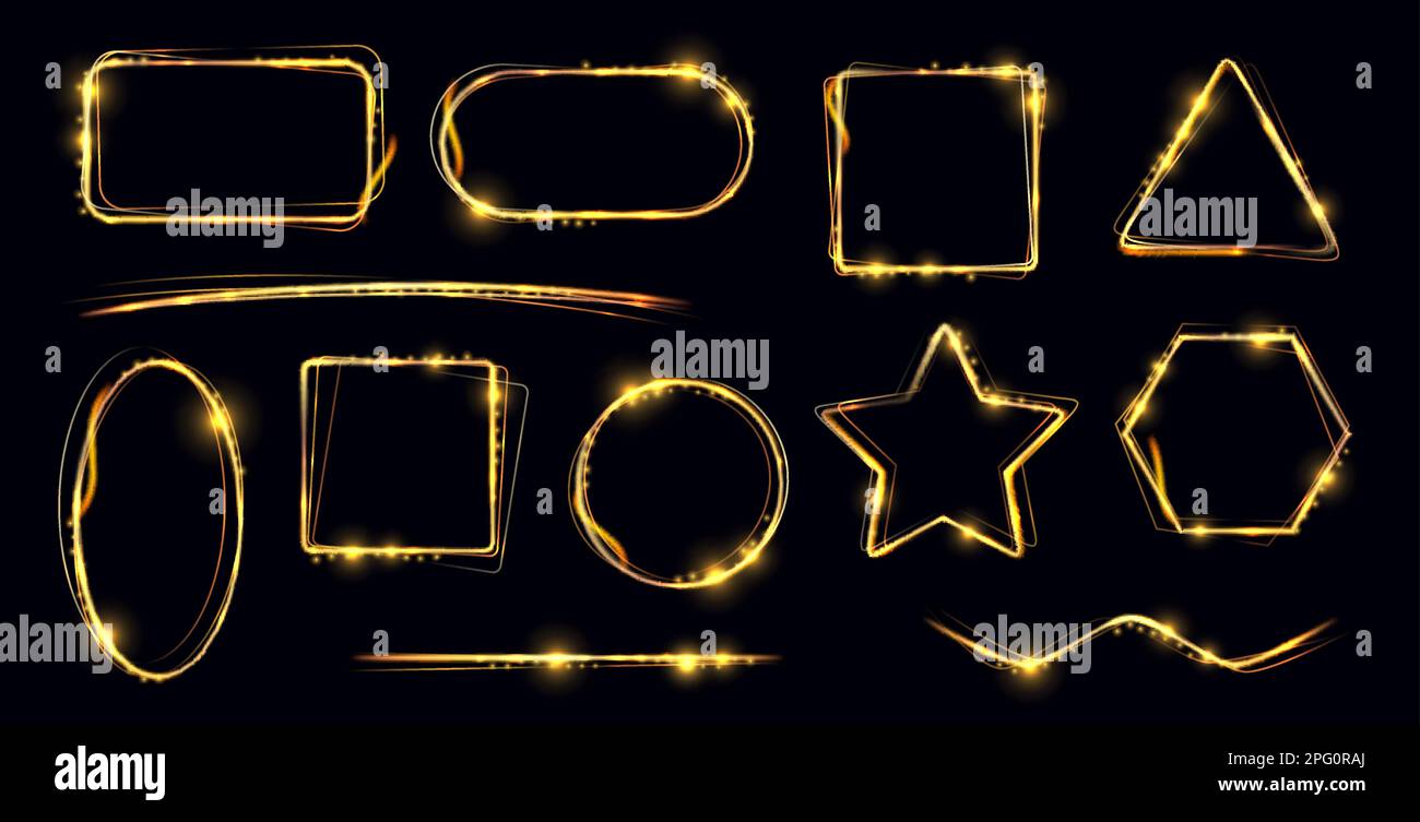Golden sparkle shapes, magic glitter glow. Vector set of glowing gold ...