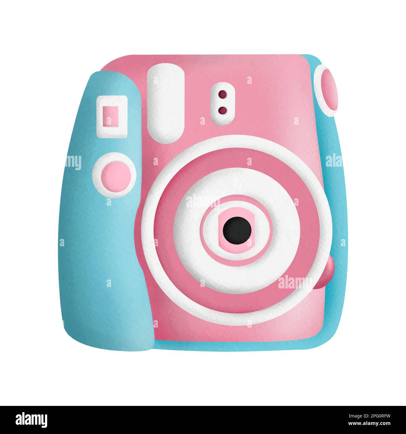 Watercolor hand drawn blue pink instant photo camera isolated on white ...