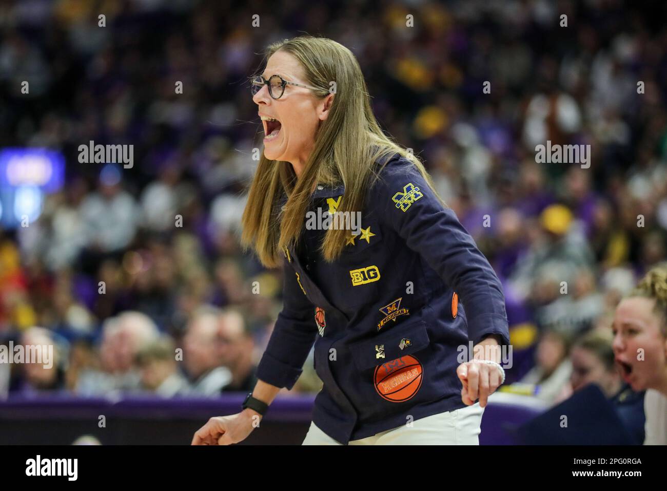 Baton Rouge, LA, USA. 19th Mar, 2023. Michigan Head Coach Kim Barnes ...
