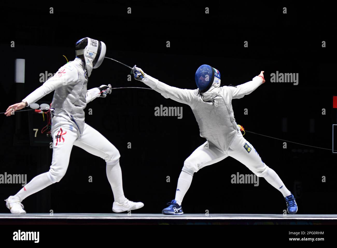 Busan, South Korea. 19th Mar, 2023. Alessio Foconi of Italy (R) fights ...