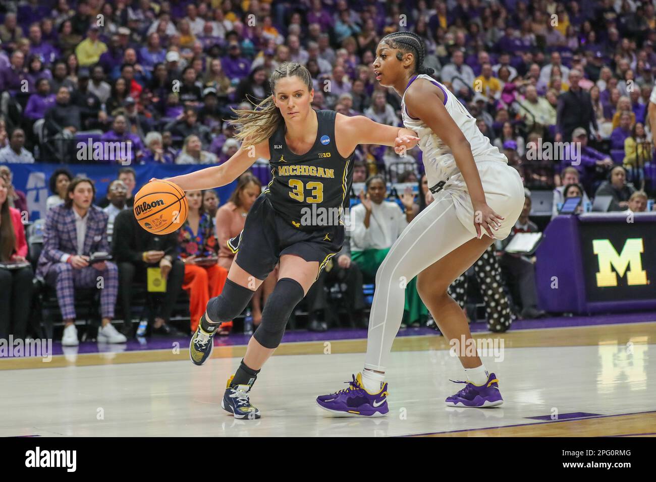 Baton Rouge, LA, USA. 19th Mar, 2023. Michigan's Emily Kiser (33 ...