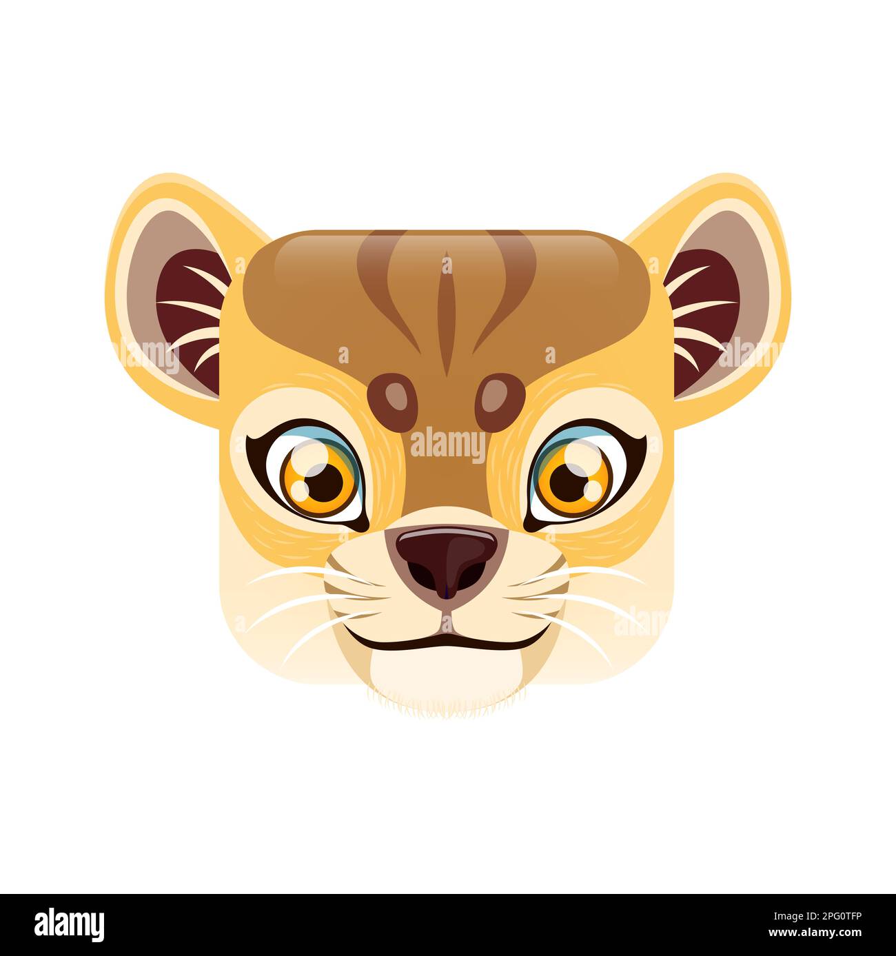 Lion cub cartoon kawaii square animal face, isolated vector lionet ...