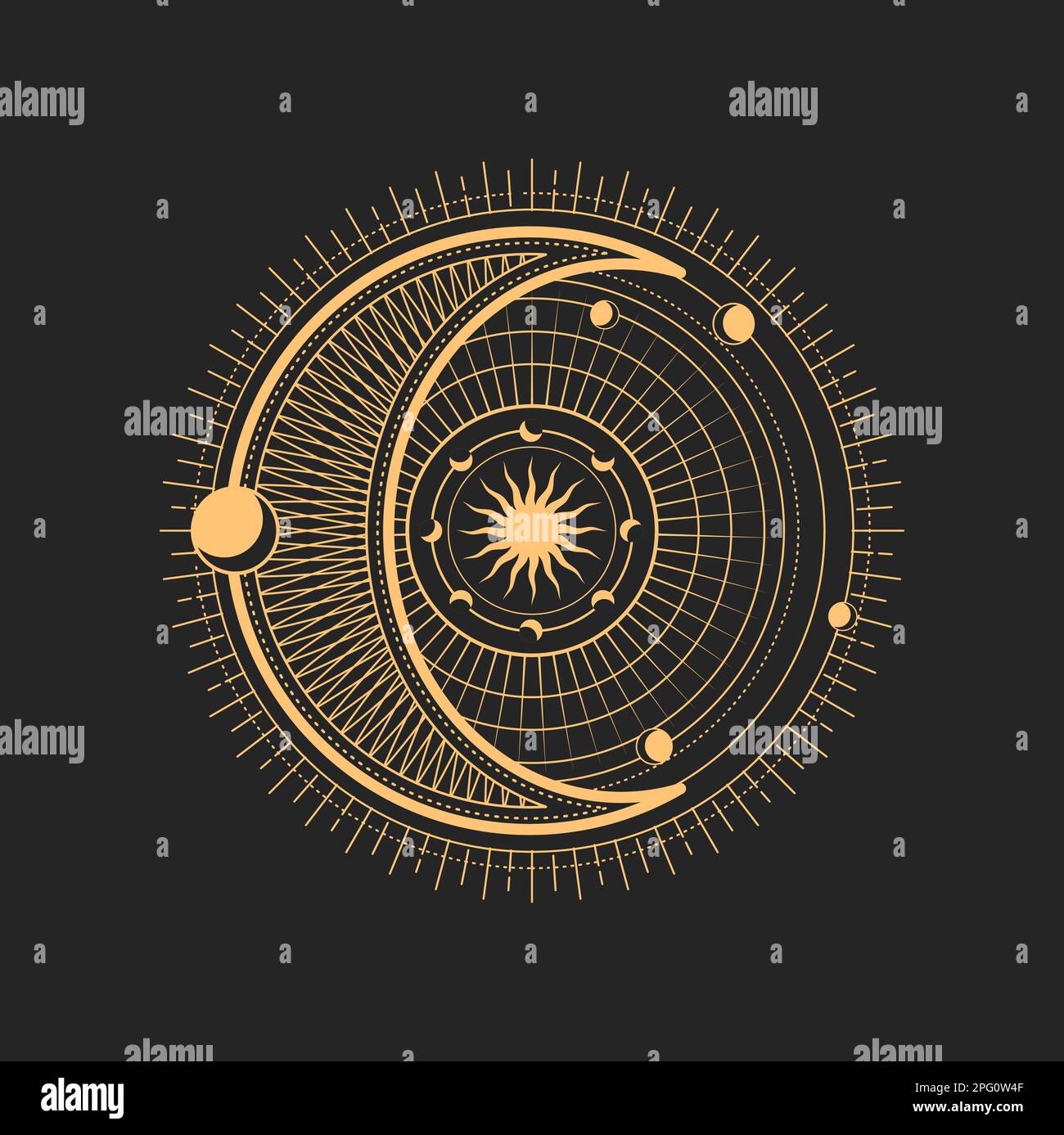 Crescent and moon esoteric occult symbols, magic tarot or astronomy ...