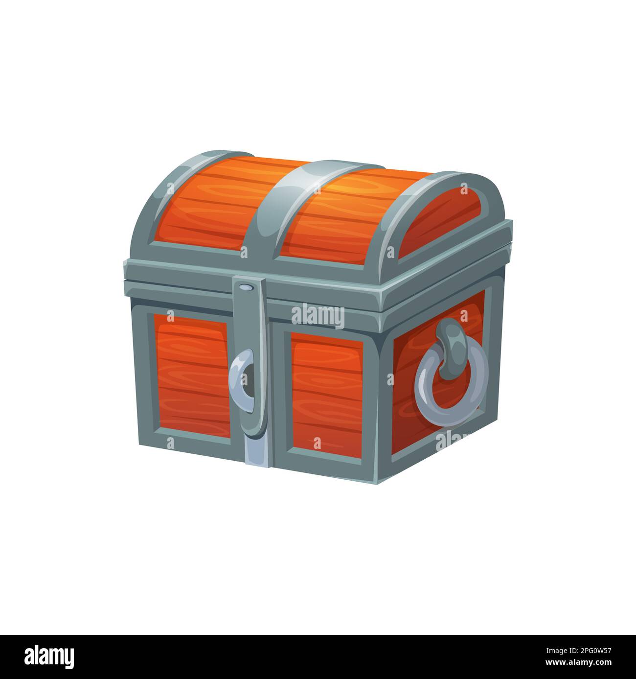 Chest treasure, cartoon closed wooden trunk box with iron or steel ...