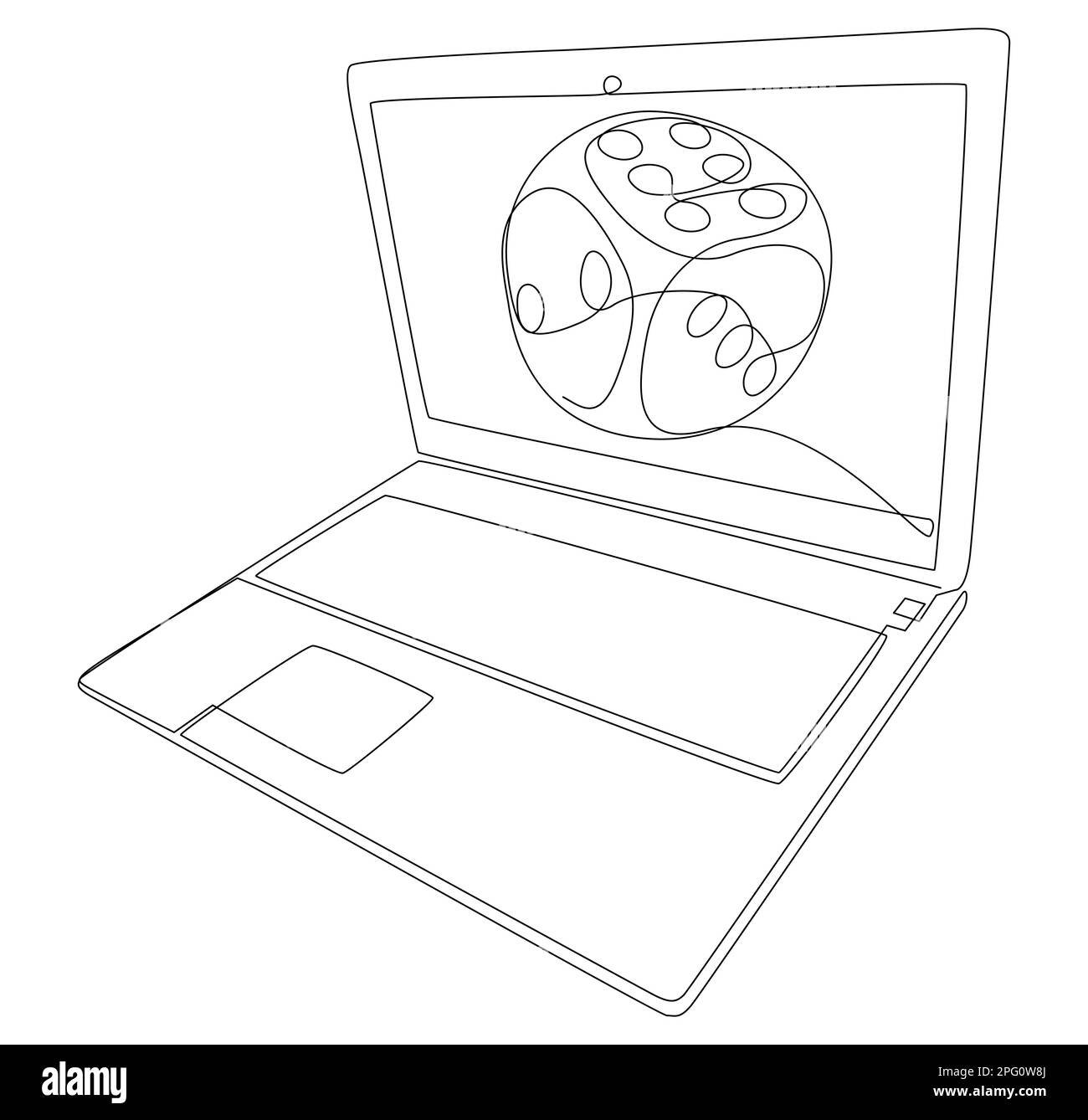 One continuous line of Laptop with dice. Thin Line Illustration vector ...