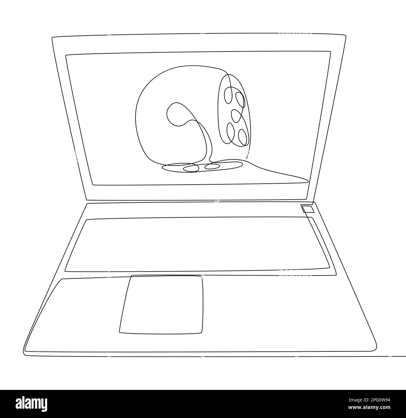 One continuous line of Laptop with dice. Thin Line Illustration vector ...