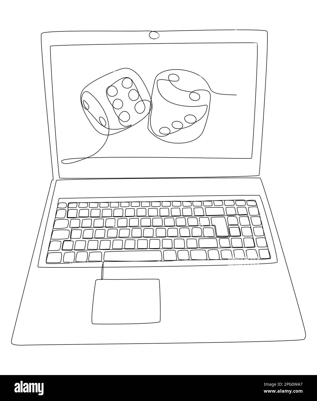One continuous line of Laptop with dice. Thin Line Illustration vector ...