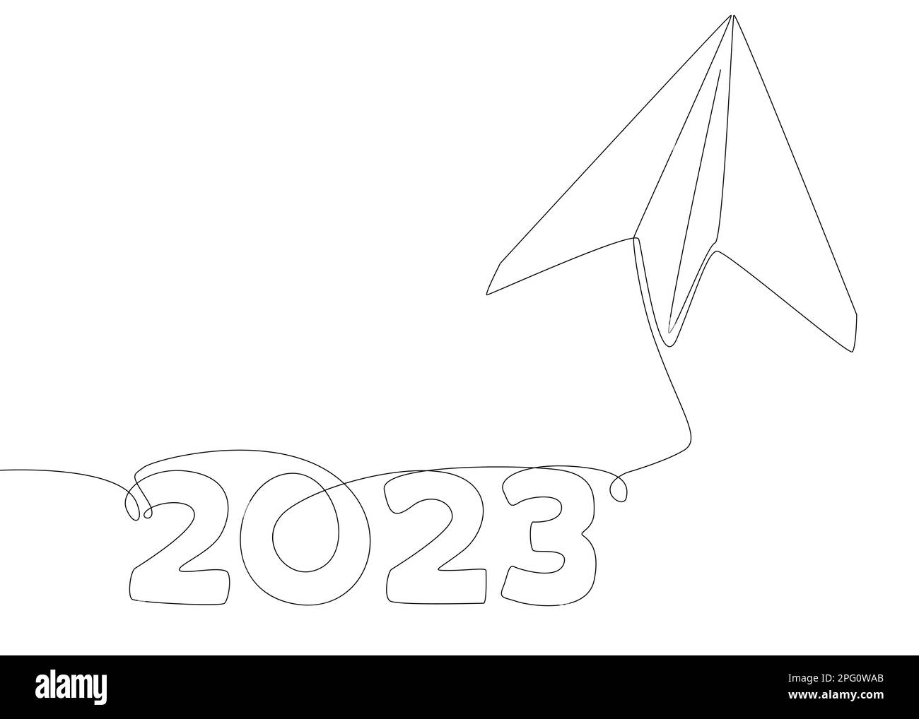 One continuous line of Paper Airplane with the number 2023. Thin Line ...