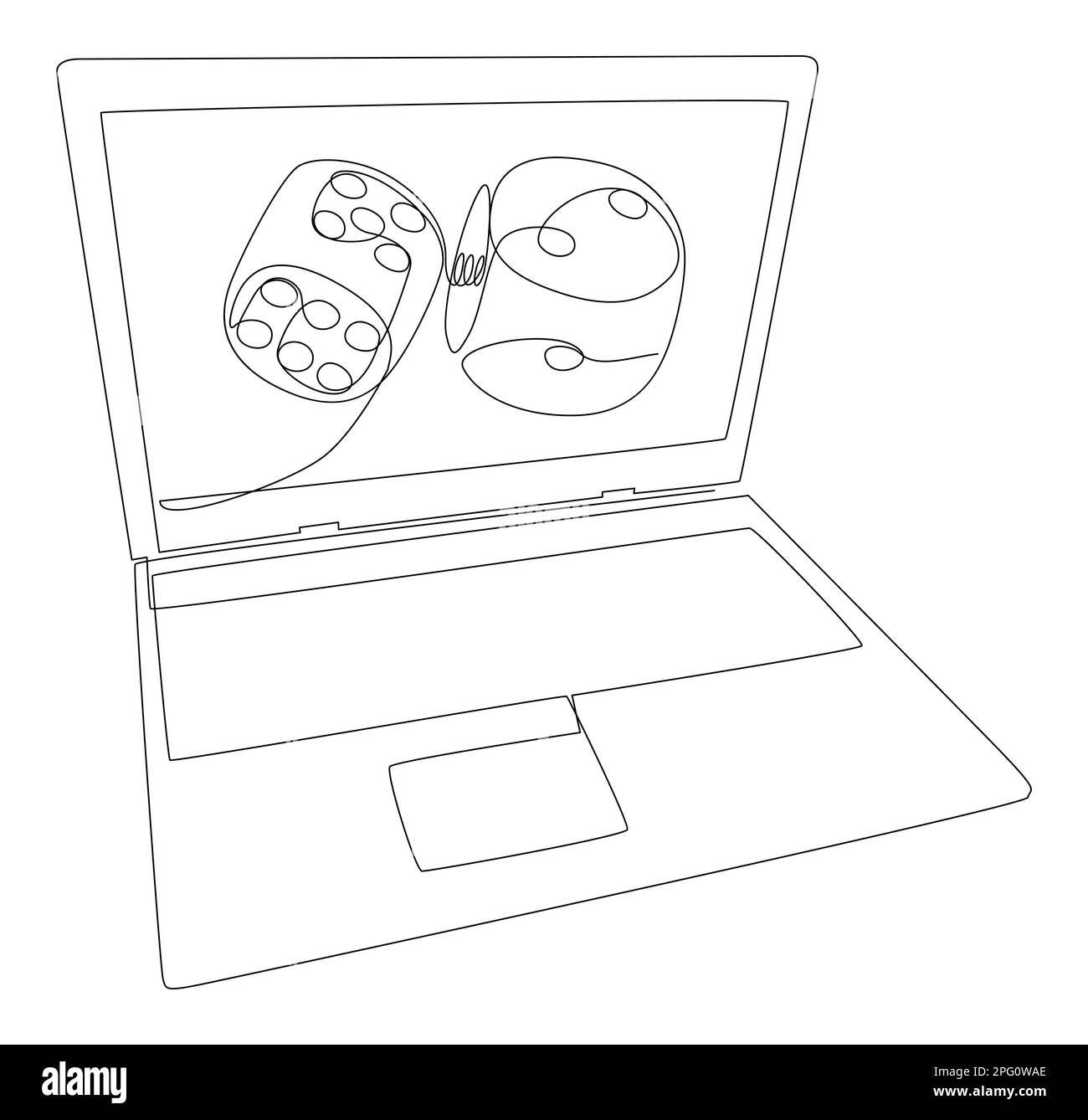 One continuous line of Laptop with dice. Thin Line Illustration vector ...