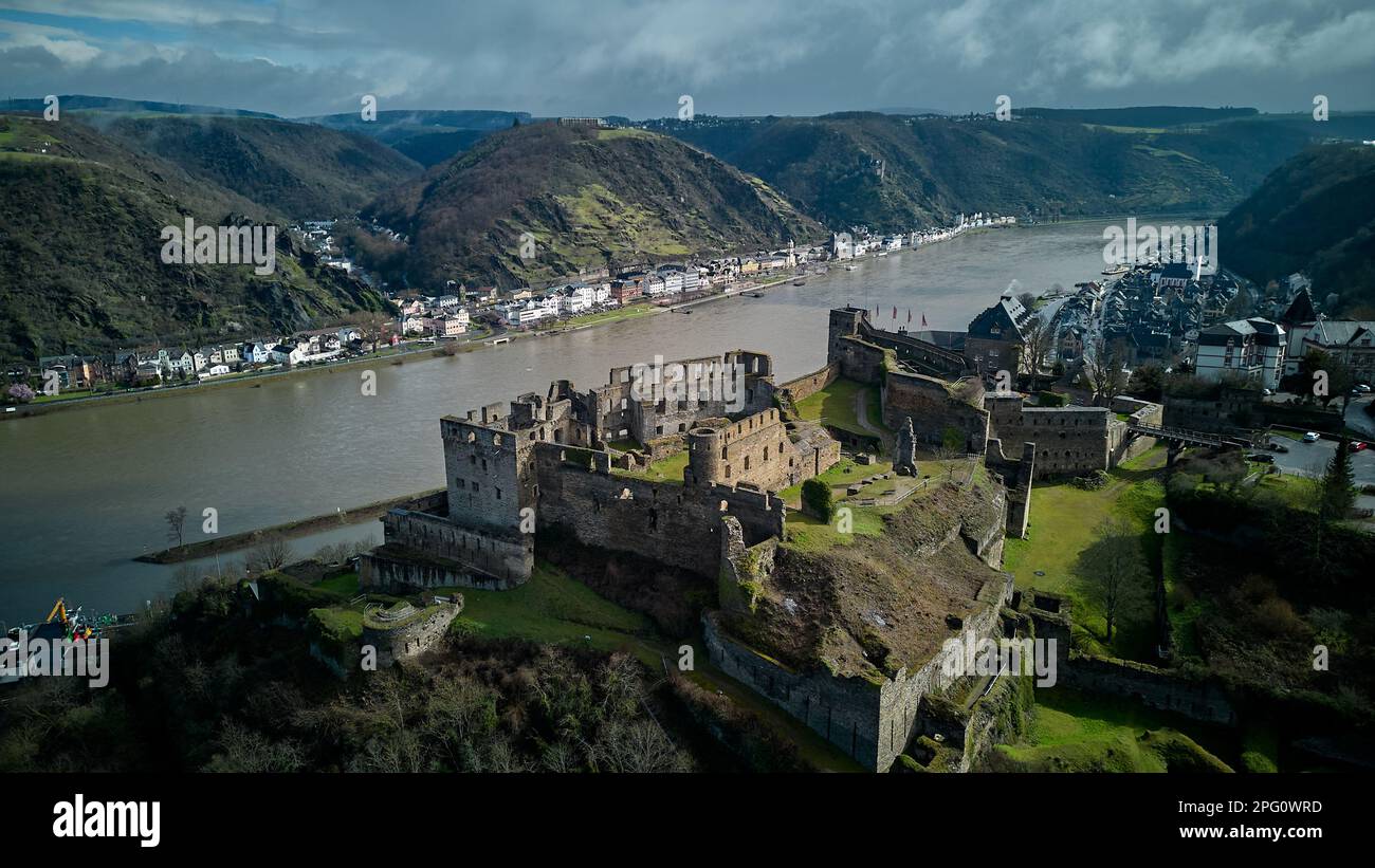 St. Goar, Germany. 14th Mar, 2023. Rheinfels Castle sits high above the ...
