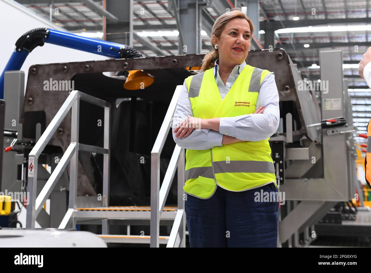 Queensland Premier Annastacia Palaszczuk talks to staff as she visits ...