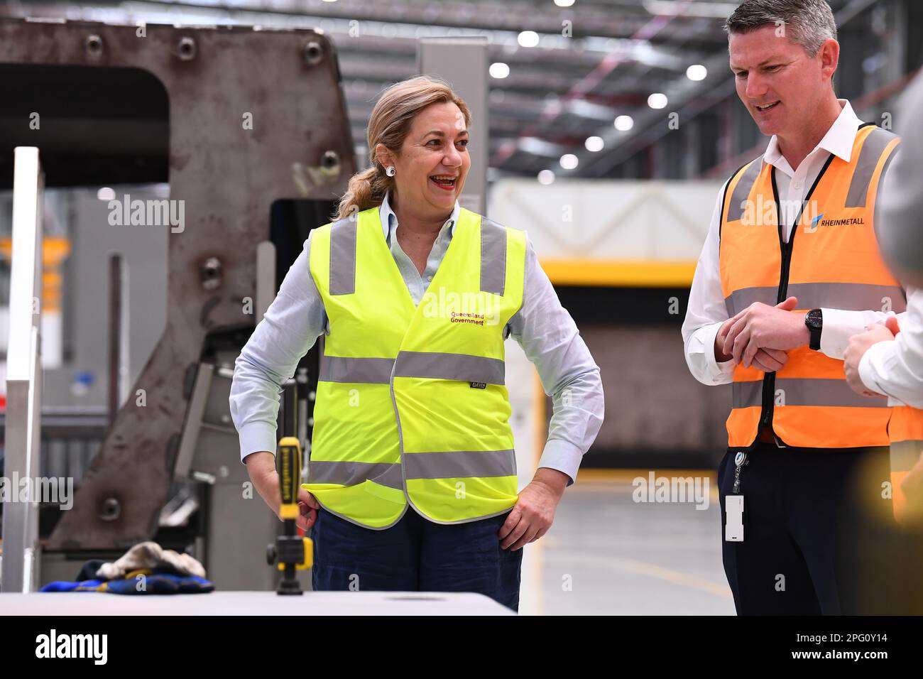 Queensland Premier Annastacia Palaszczuk talks to staff as she visits ...