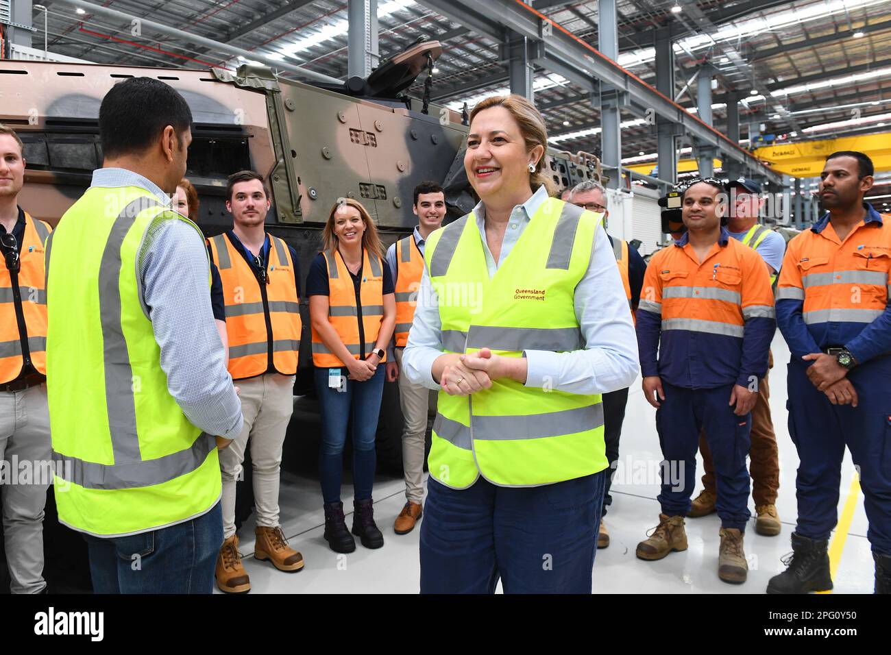 Queensland Premier Annastacia Palaszczuk talks to staff as she visits ...
