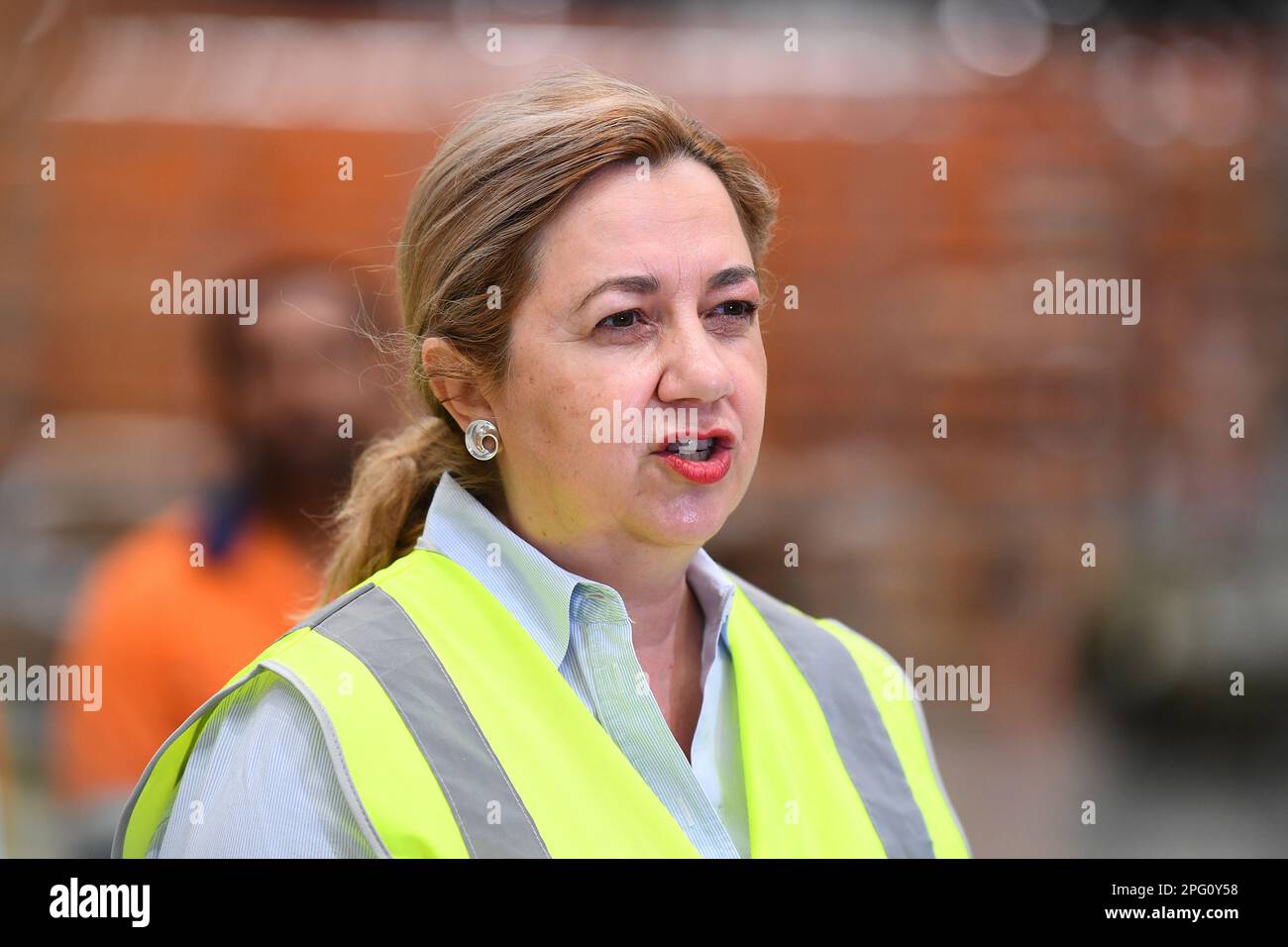Queensland Premier Annastacia Palaszczuk talks to media as she visits ...