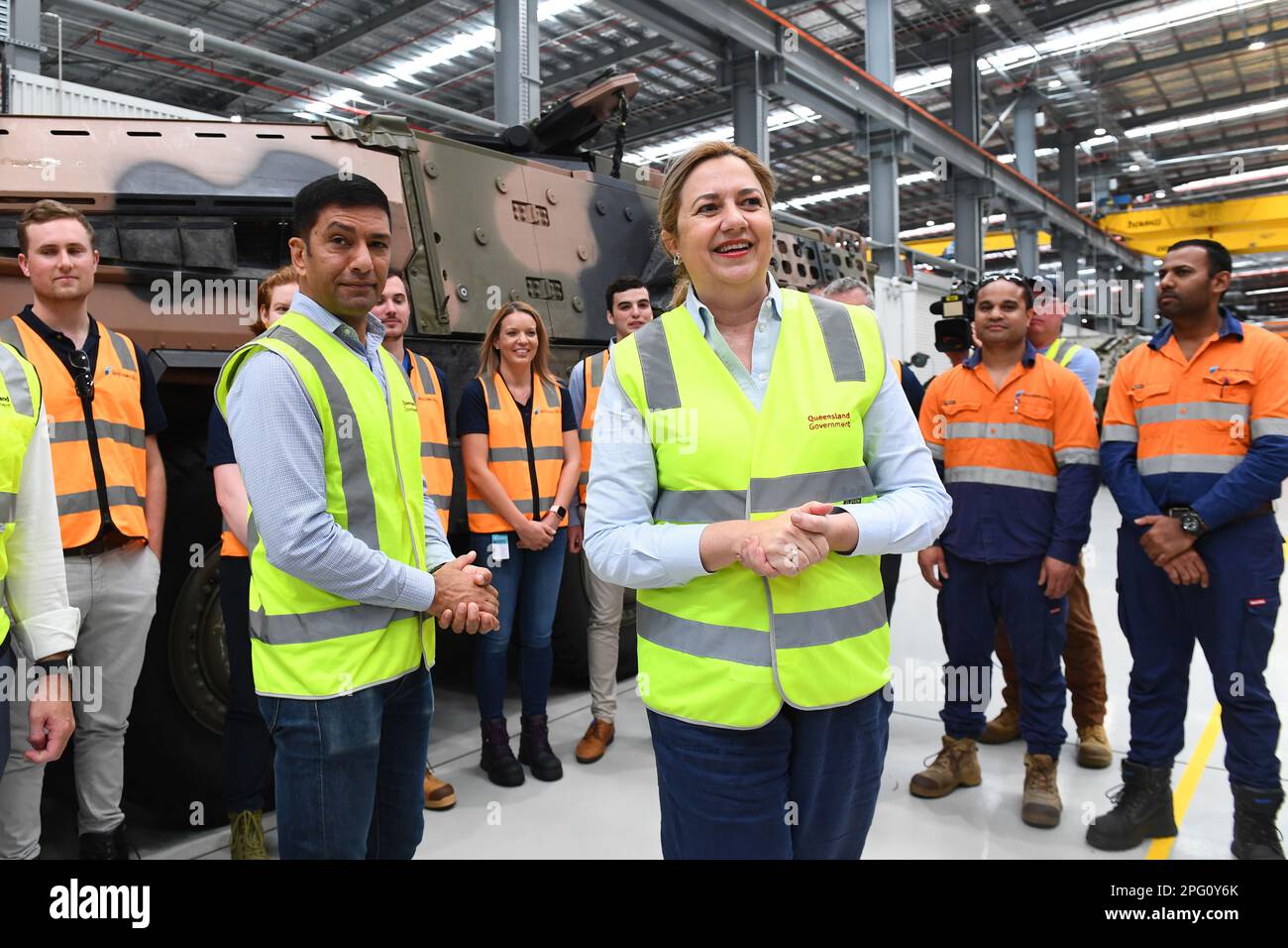 Queensland Premier Annastacia Palaszczuk talks to staff as she visits ...