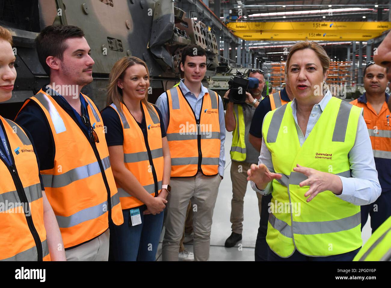 Queensland Premier Annastacia Palaszczuk talks to staff as she visits ...