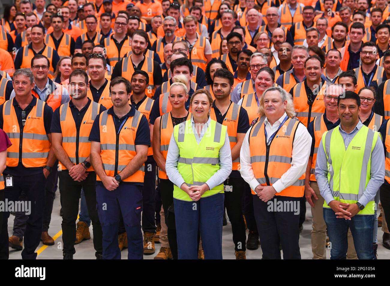 Queensland Premier Annastacia Palaszczuk (middle, green vest) poses ...