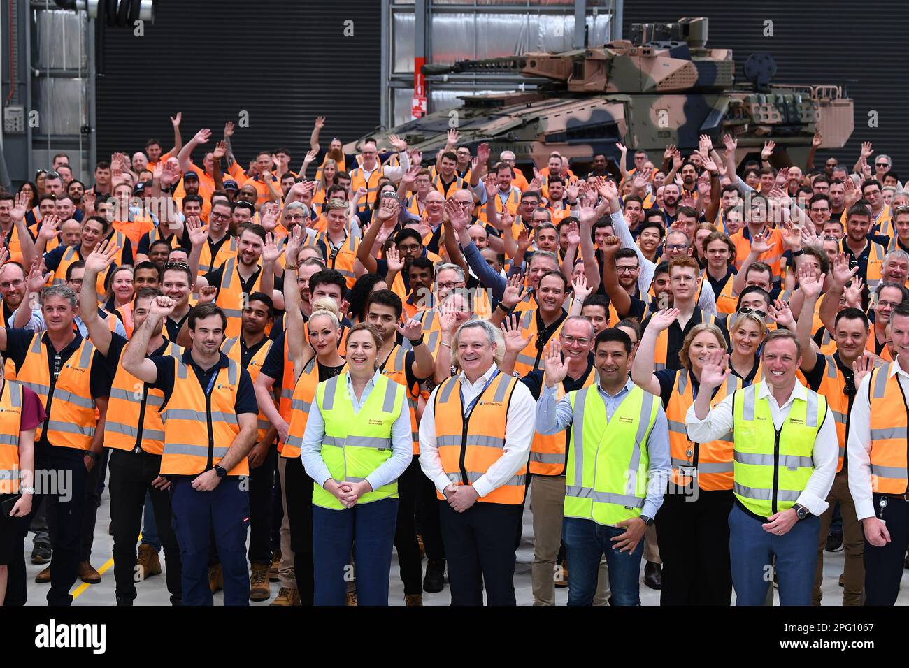 Queensland Premier Annastacia Palaszczuk (middle, green vest) poses ...