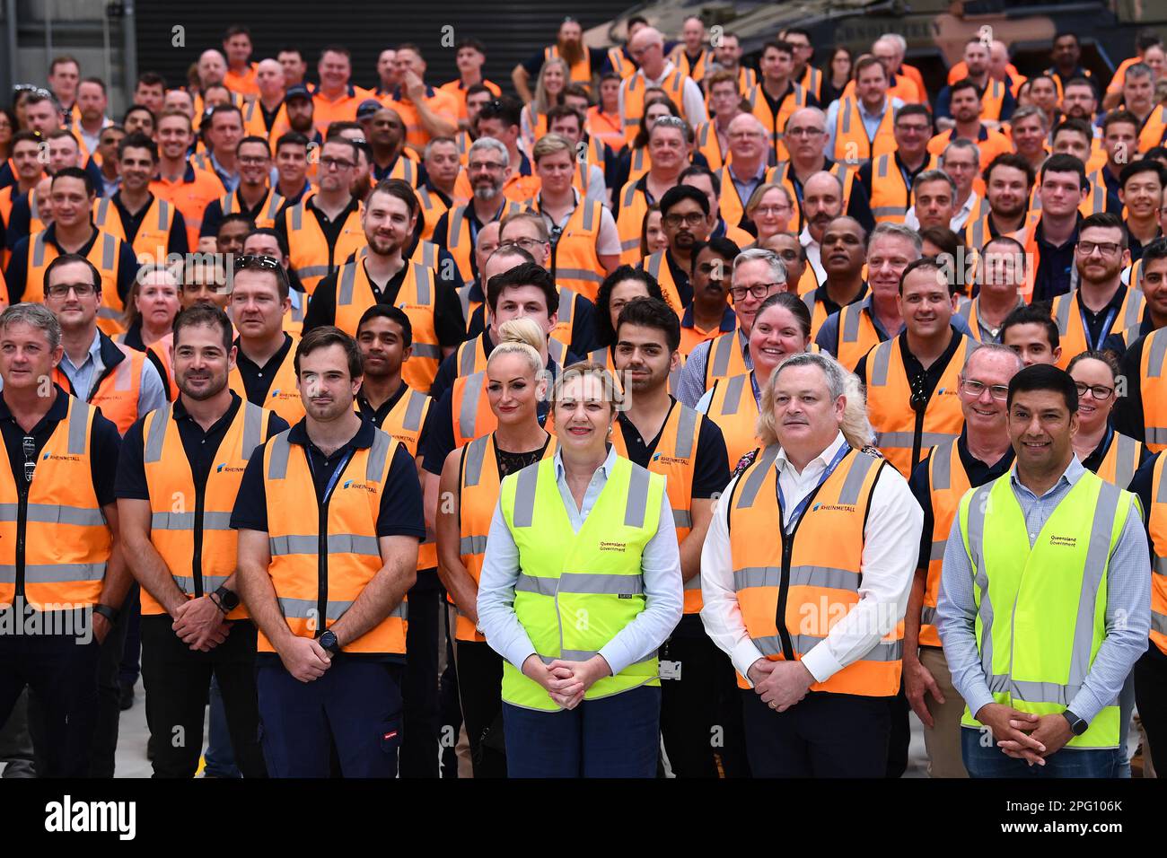 Queensland Premier Annastacia Palaszczuk (middle, green vest) poses ...