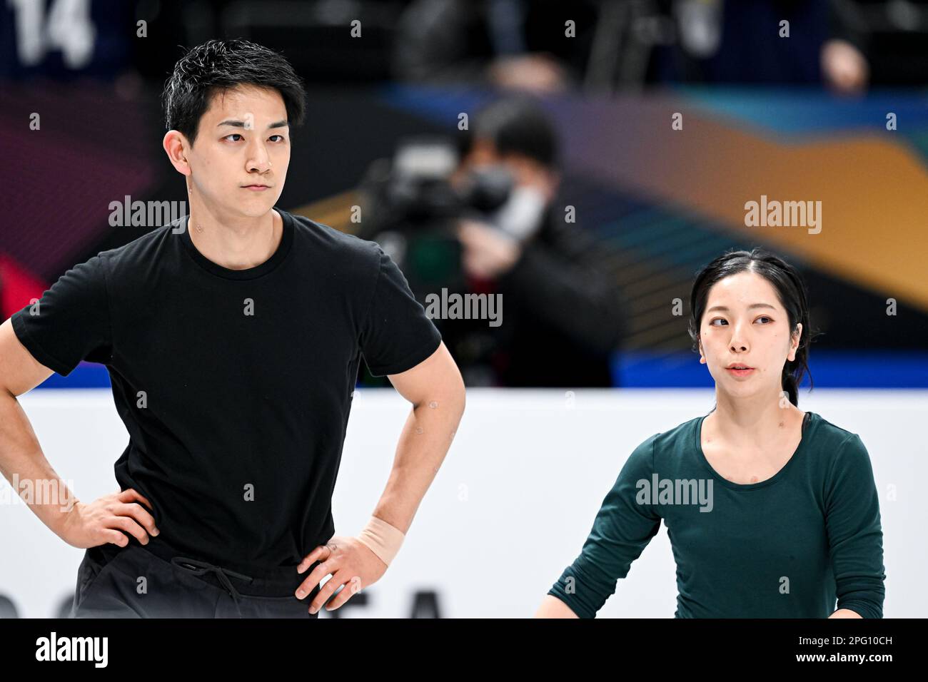 Riku MIURA & Ryuichi KIHARA (JPN), during Pairs Practice, at the ISU ...