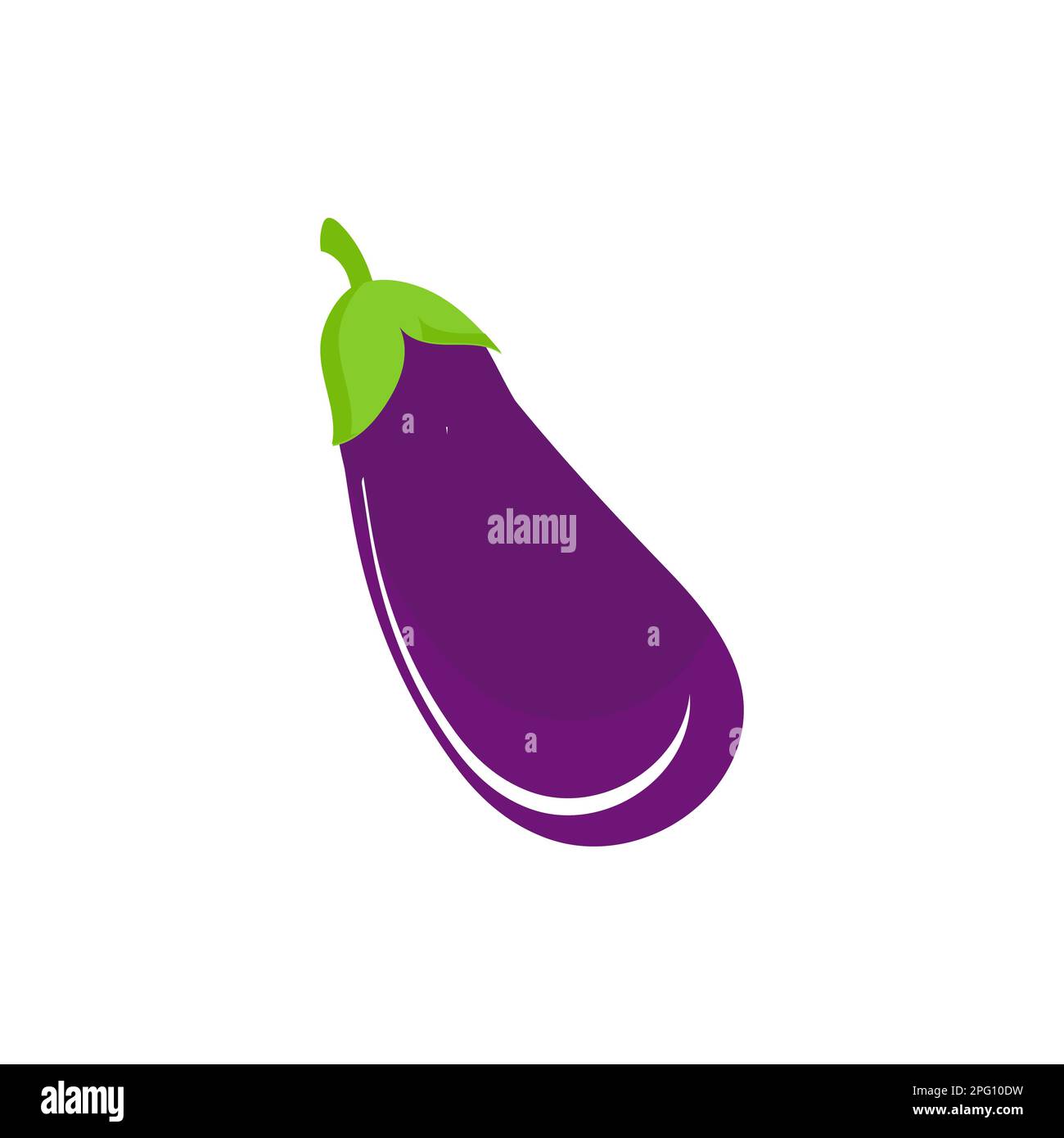 Eggplant Vegetable Icon Flat Cartoon Aubergine Isolated On White Background Cartoon Eggplant