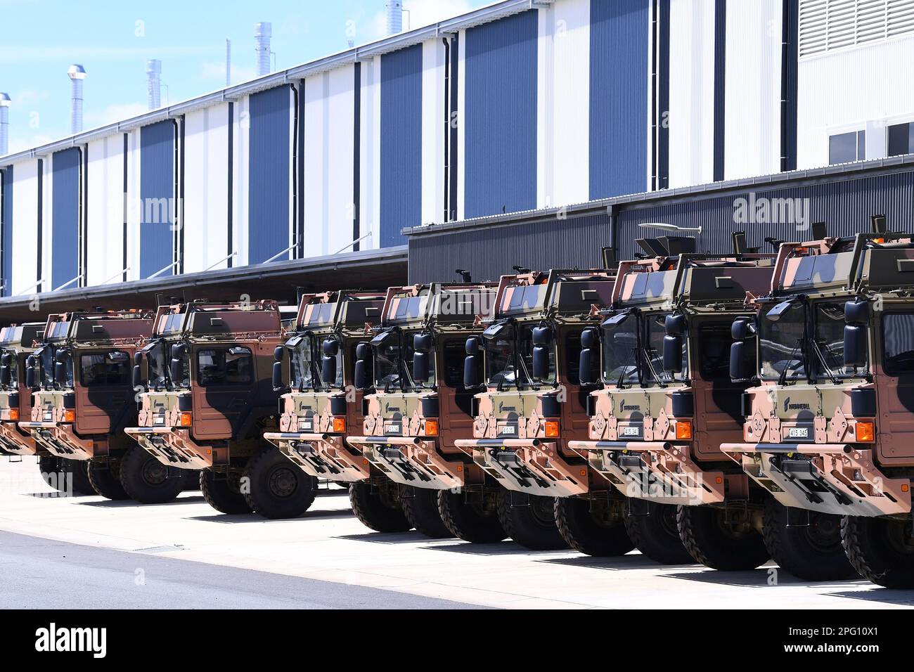 Trucks are seen at the Rheinmetall Defence Australia’s Military Vehicle ...