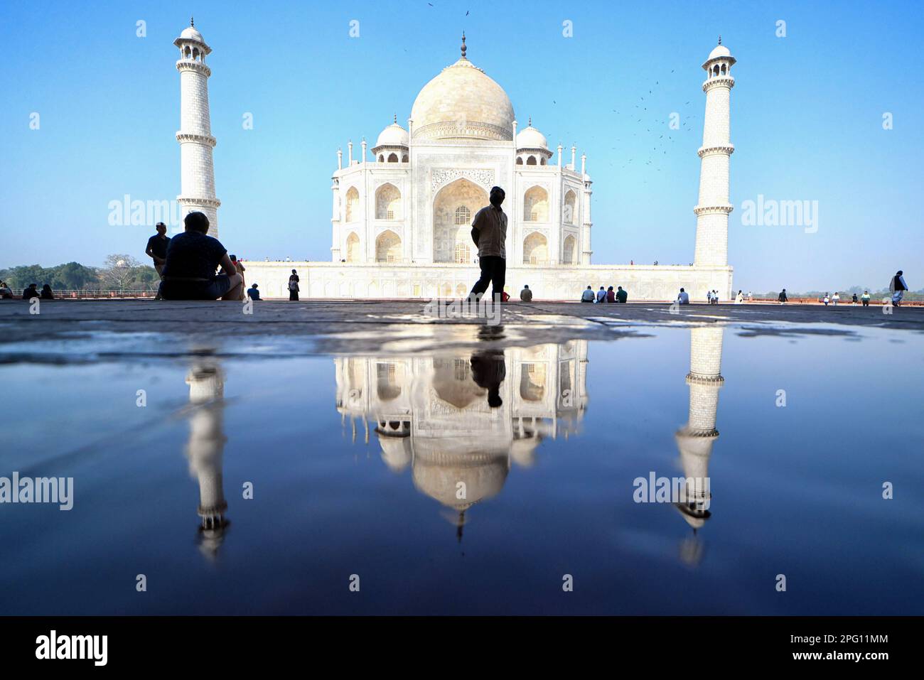 Agra, India. 02nd Mar, 2023. Tourists visit the Taj Mahal in Agra. The ...