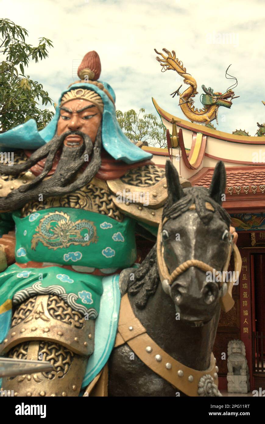 Sculpture of Kwan Kong (Guan Yu) god riding a horse, at Kwan Kong ...