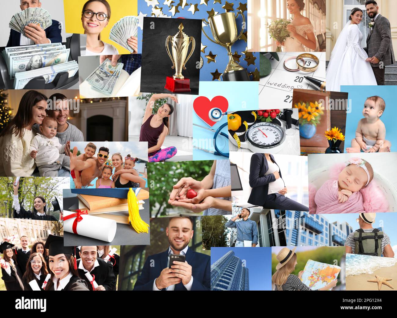 Vision board design. Collage with different photos representing dreams ...