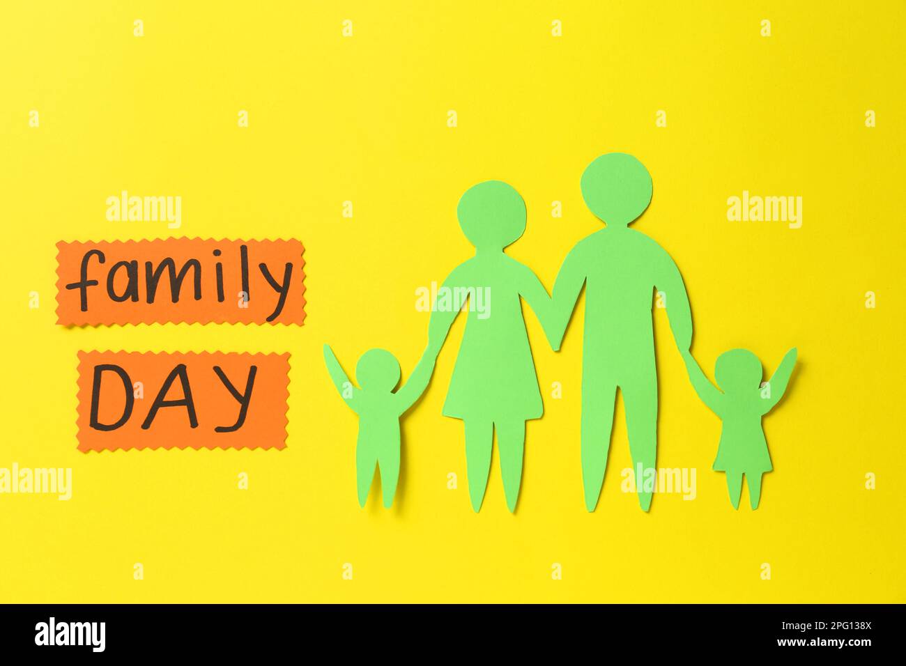 Cards with text Family Day and paper cutout on yellow background, flat ...