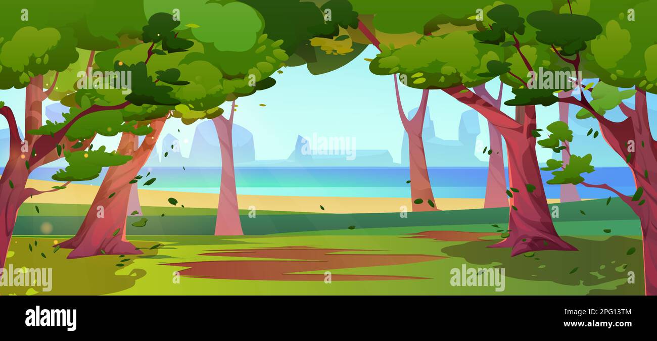 Nature landscape with forest on river shore and mountains on horizon ...