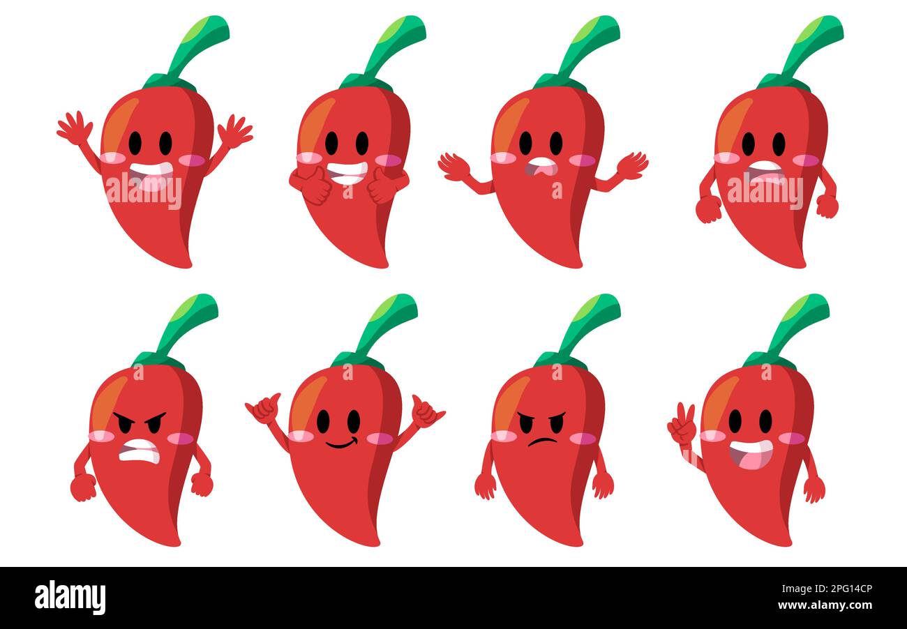 Chili red cartoon with facial expression mascot for spicy sauce product ...