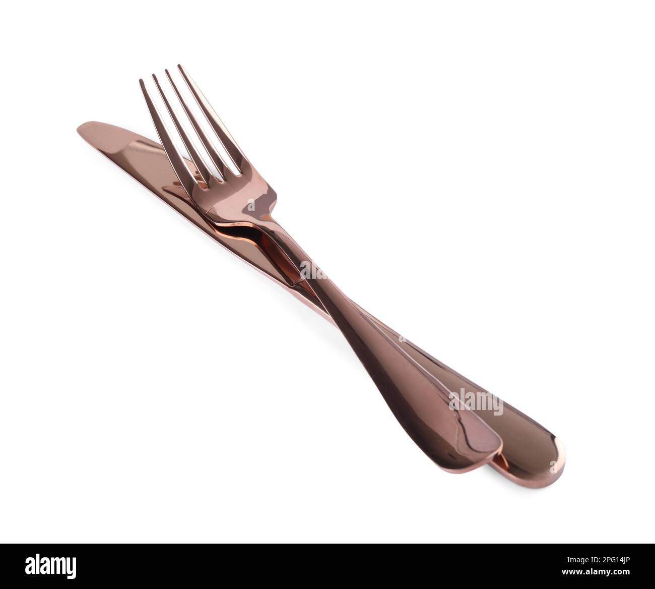 New shiny fork and knife on white background Stock Photo - Alamy
