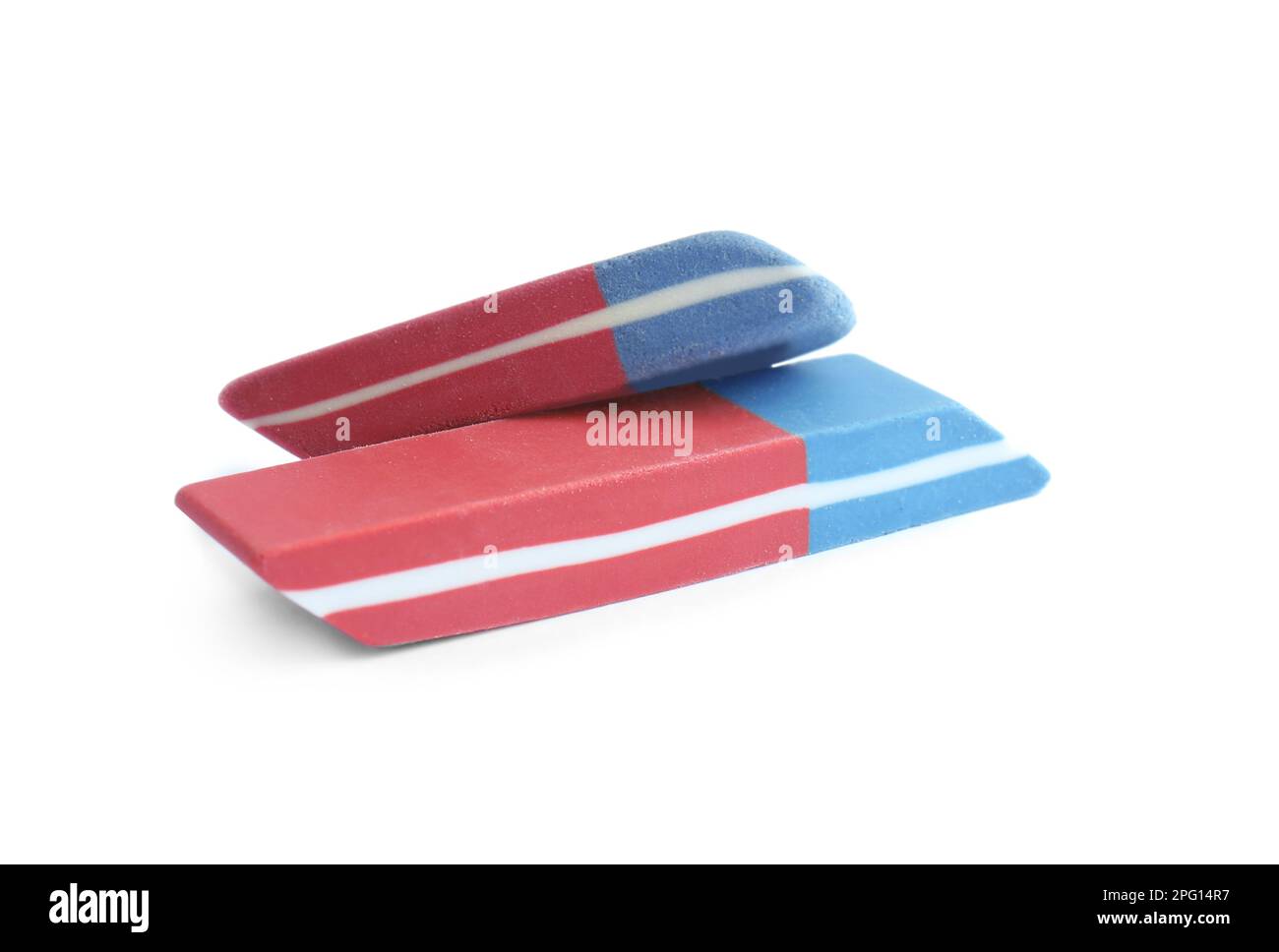 New double erasers isolated on white. School stationery Stock Photo - Alamy