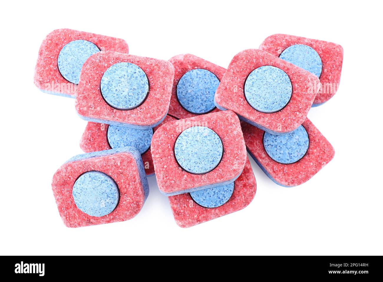 Pile of dishwasher detergent tablets on white background, top view ...