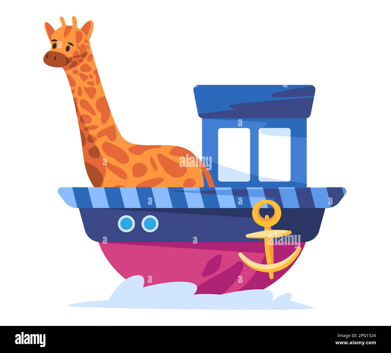 Giraffe animal journey in ship sail boat colorful character sea ...