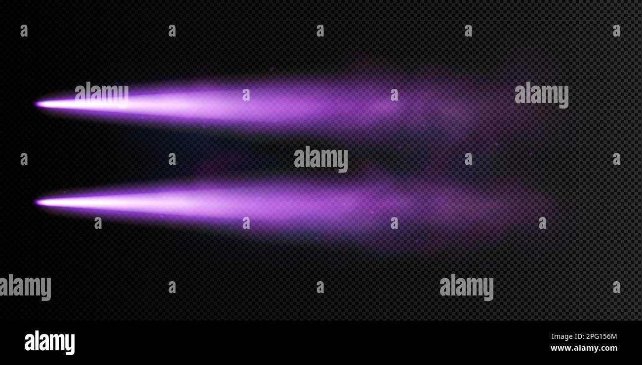 Realistic purple rocket flight trails isolated on transparent ...