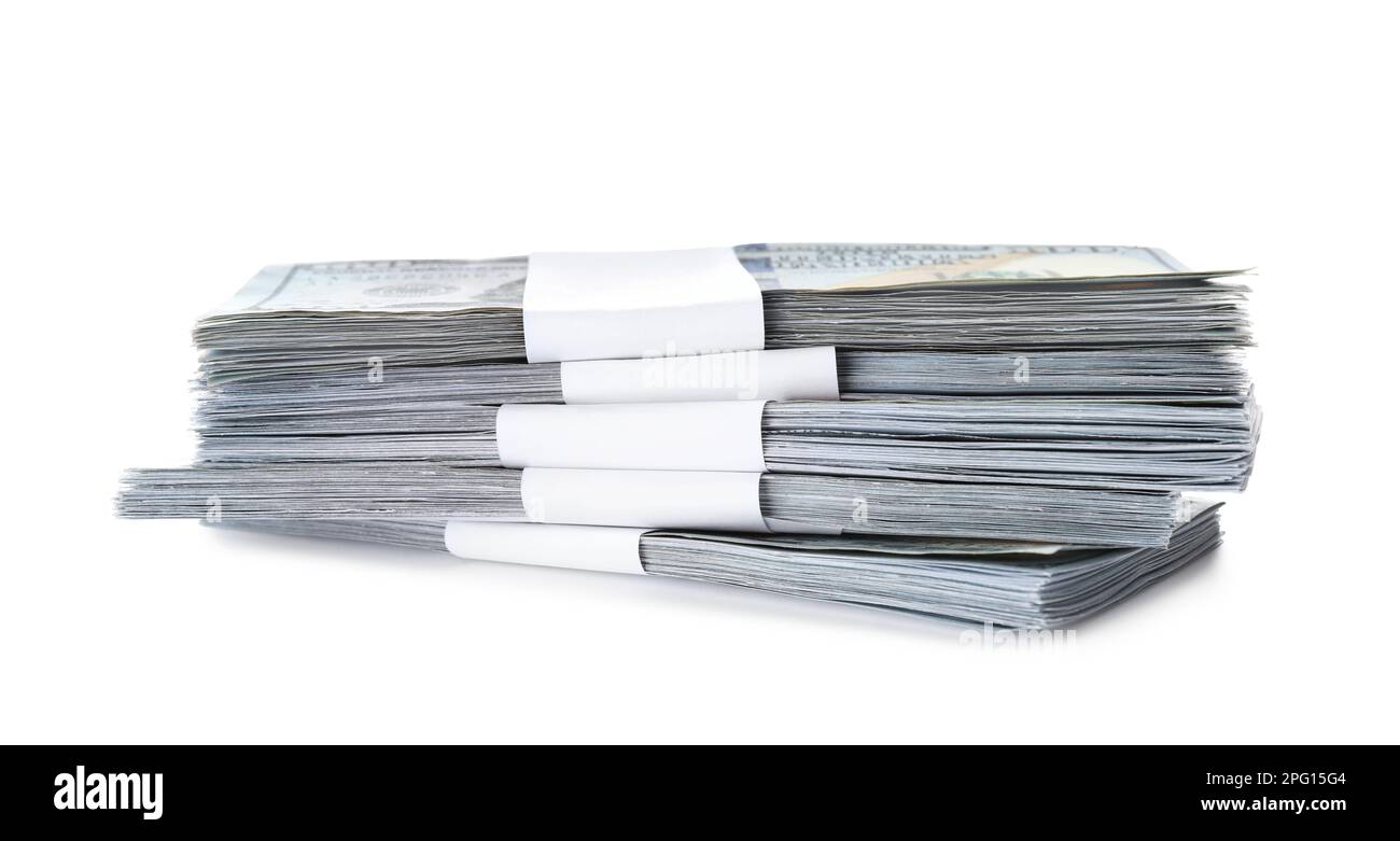 Bundles of dollar banknotes on white background. American national ...