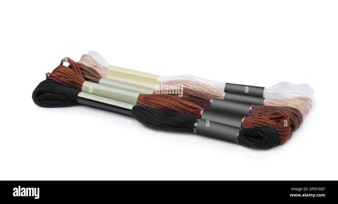 Set of colorful embroidery threads on white background Stock Photo - Alamy