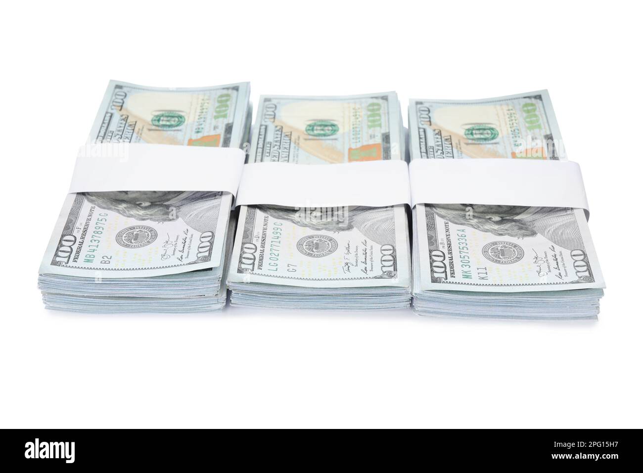 Bundles of dollar banknotes on white background. American national ...