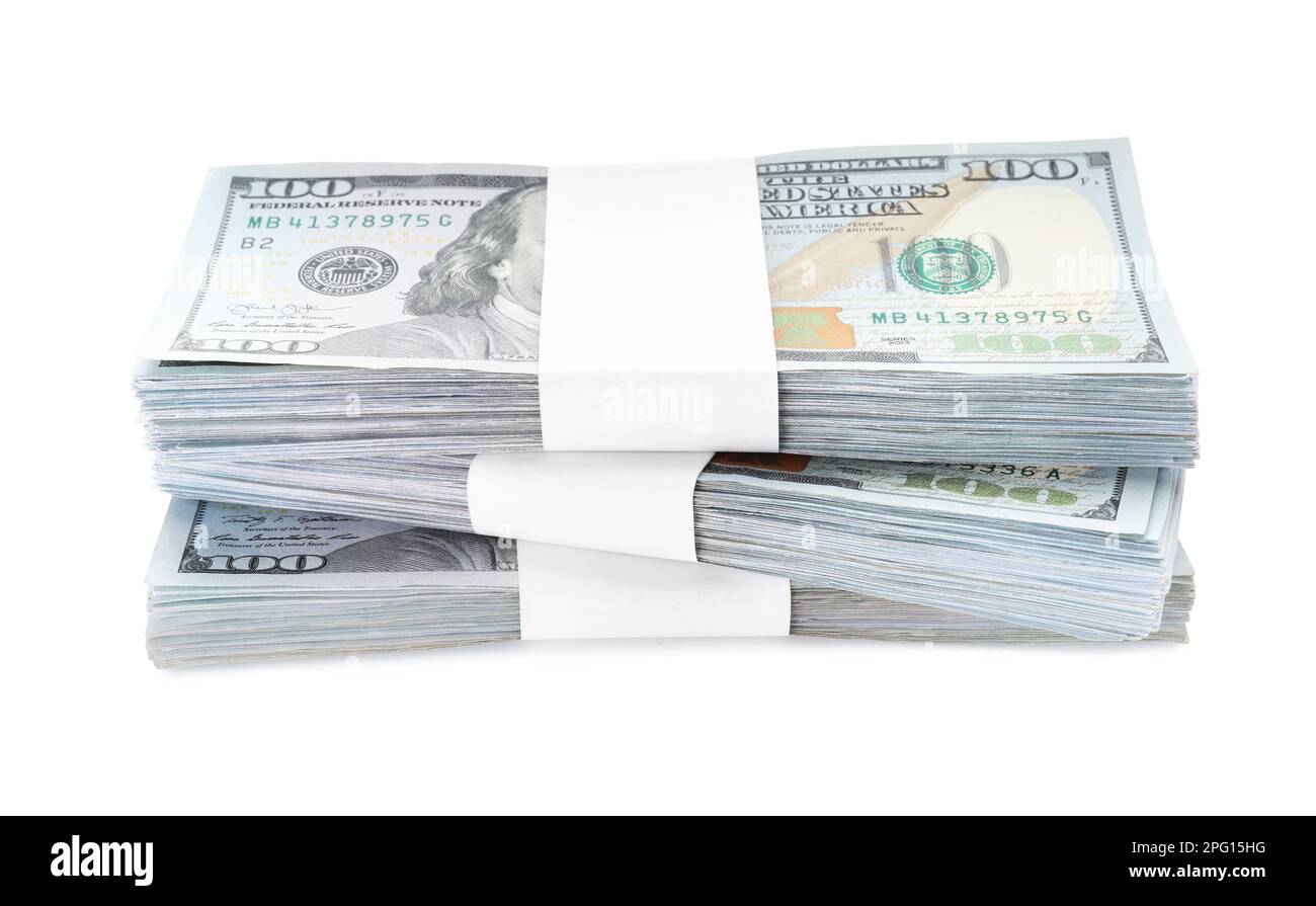 Bundles of dollar banknotes on white background. American national ...