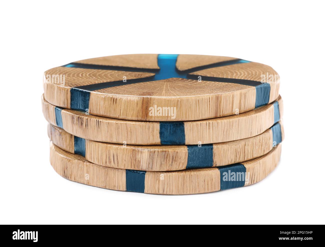 Stack of wooden cup coasters on white background Stock Photo - Alamy