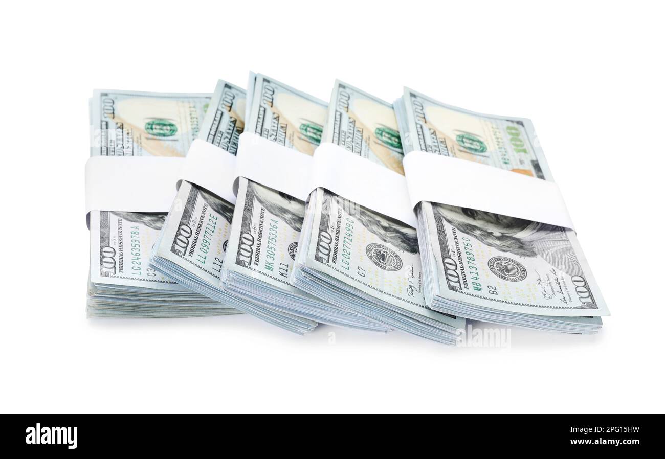 Bundles of dollar banknotes on white background. American national ...